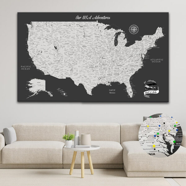 Personalized Push Pin USA Maps | Framed USA Maps | Canvas Art Bay