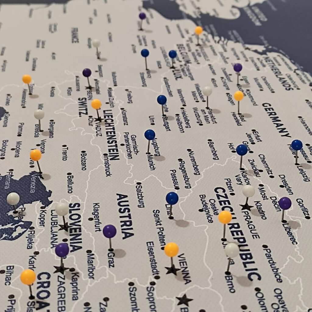 Navy Blue Europe Push Pin Map | Custom Europe Map | Canvas Art Bay